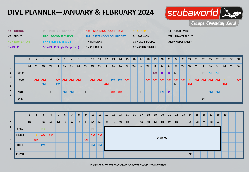 Dive Schedule | Scuba World