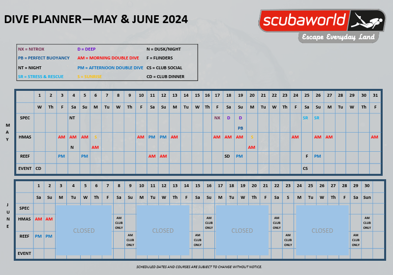 Dive Schedule | Scuba World